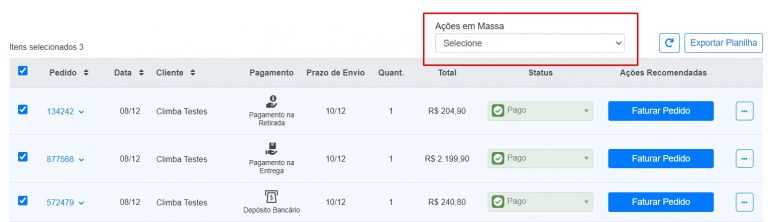 Alterar Status dos Pedidos em massa - Central de Ajuda - Climba